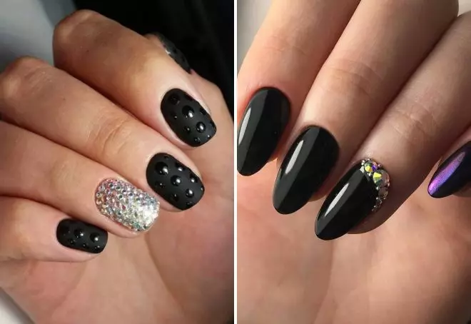 Bela Nigra Manicuro 2017 - Mallonga kaj Longa Najloj, Franca, Matte, Cat-Okulo, kun Rhinestones, Vojoj, Ekbriloj, Rompita Vitro, Wells, Eleganta Manicura en Nigra Koloro - 2017 Dezajno 422243_12