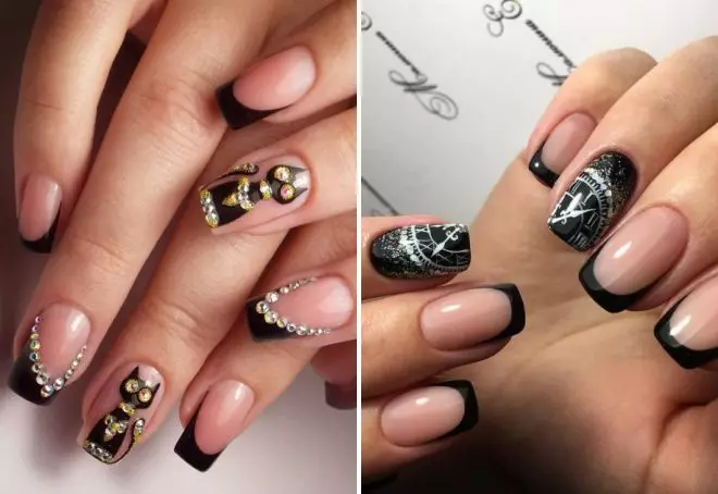 Fallegt svartur manicure 2017 - á stuttum og löngum neglum, frönsku, mattri, köttur auga, með rhinestones, wipping, glitrandi, brotið gler, brunna, stílhrein manicure í svörtum litum - 2017 hönnun 422243_14