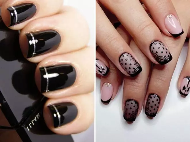 Manicure hitam yang indah 2017 - pada kuku pendek dan panjang, perancis, matte, mata kucing, dengan rhinestones, berkilau, berkilau, pecahan kaca, sumur, manikur gaya hitam dalam warna hitam - 2017 422243_16