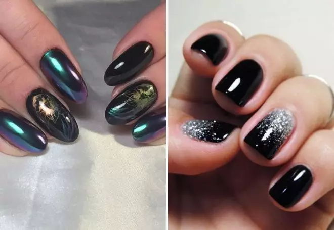 Manicure hitam yang indah 2017 - pada kuku pendek dan panjang, perancis, matte, mata kucing, dengan rhinestones, berkilau, berkilau, pecahan kaca, sumur, manikur gaya hitam dalam warna hitam - 2017 422243_17