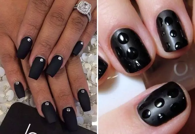 Matahum itom nga manicure 2017 - sa mubo ug taas nga lansang, Pransiya, matte, iring mata, uban sa rhinestones, wipping, magapangidlap, on nga bildo, mga atabay, estaylis manicure sa itom nga kolor - 2017 disenyo 422243_18