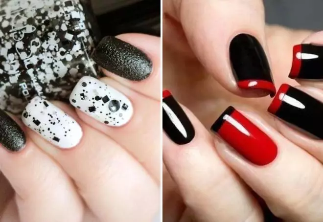 Fallegt svartur manicure 2017 - á stuttum og löngum neglum, frönsku, mattri, köttur auga, með rhinestones, wipping, glitrandi, brotið gler, brunna, stílhrein manicure í svörtum litum - 2017 hönnun 422243_2