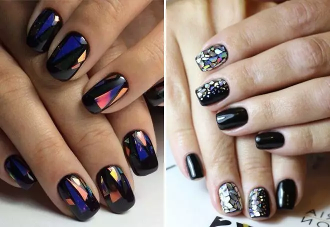 Manicure hitam yang indah 2017 - pada kuku pendek dan panjang, perancis, matte, mata kucing, dengan rhinestones, berkilau, berkilau, pecahan kaca, sumur, manikur gaya hitam dalam warna hitam - 2017 422243_20