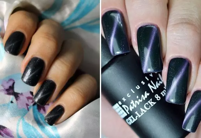 Manicure hitam yang indah 2017 - pada kuku pendek dan panjang, perancis, matte, mata kucing, dengan rhinestones, berkilau, berkilau, pecahan kaca, sumur, manikur gaya hitam dalam warna hitam - 2017 422243_21