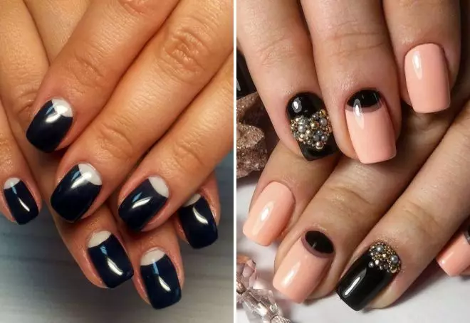 Manicure hitam yang indah 2017 - pada kuku pendek dan panjang, perancis, matte, mata kucing, dengan rhinestones, berkilau, berkilau, pecahan kaca, sumur, manikur gaya hitam dalam warna hitam - 2017 422243_22