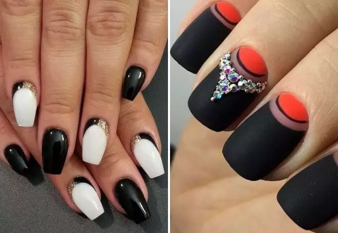 Manicure hitam yang indah 2017 - pada kuku pendek dan panjang, perancis, matte, mata kucing, dengan rhinestones, berkilau, berkilau, pecahan kaca, sumur, manikur gaya hitam dalam warna hitam - 2017 422243_23