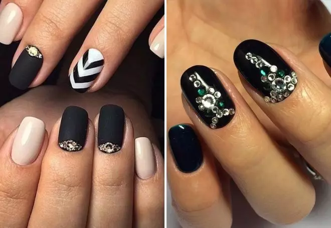 Manicure hitam yang indah 2017 - pada kuku pendek dan panjang, perancis, matte, mata kucing, dengan rhinestones, berkilau, berkilau, pecahan kaca, sumur, manikur gaya hitam dalam warna hitam - 2017 422243_3