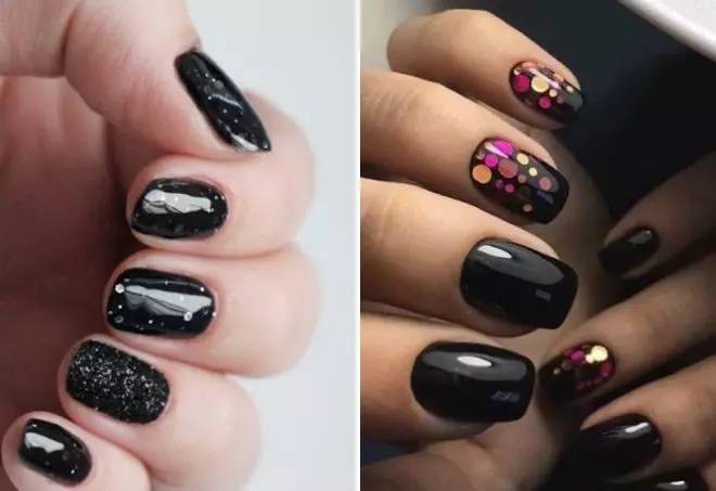 Beautiful black manicure 2017 - on short and long nails, french, matte, cat eye, with rhinestones, wipping, sparkles, broken glass, wells, stylish manicure in black color - 2017 design 422243_4