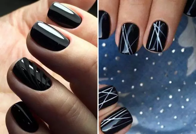 Fallegt svartur manicure 2017 - á stuttum og löngum neglum, frönsku, mattri, köttur auga, með rhinestones, wipping, glitrandi, brotið gler, brunna, stílhrein manicure í svörtum litum - 2017 hönnun 422243_5