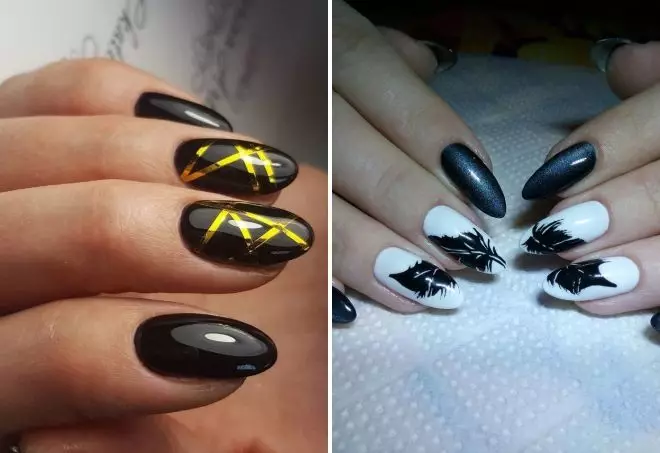 Fallegt svartur manicure 2017 - á stuttum og löngum neglum, frönsku, mattri, köttur auga, með rhinestones, wipping, glitrandi, brotið gler, brunna, stílhrein manicure í svörtum litum - 2017 hönnun 422243_7