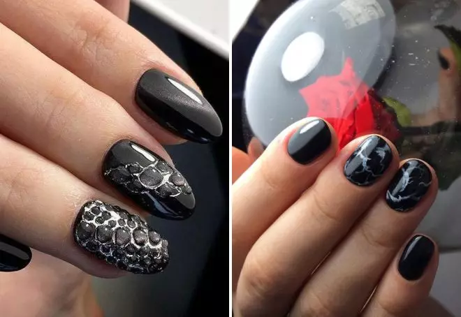 Manicure hitam yang indah 2017 - pada kuku pendek dan panjang, perancis, matte, mata kucing, dengan rhinestones, berkilau, berkilau, pecahan kaca, sumur, manikur gaya hitam dalam warna hitam - 2017 422243_8