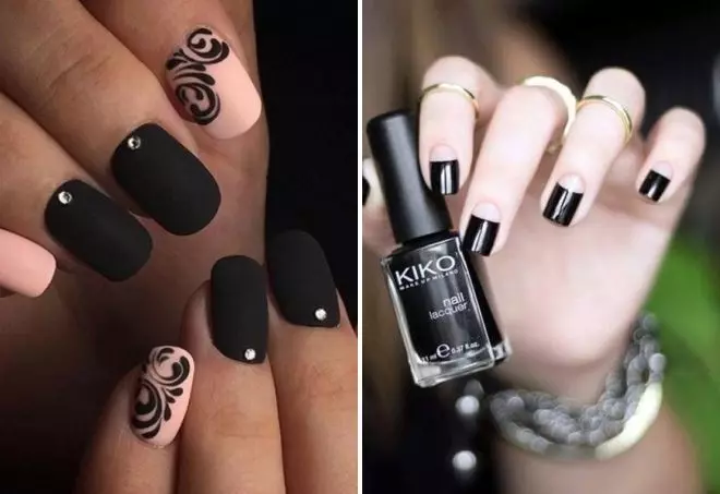 Beautiful black manicure 2017 - on short and long nails, french, matte, cat eye, with rhinestones, wipping, sparkles, broken glass, wells, stylish manicure in black color - 2017 design 422243_9