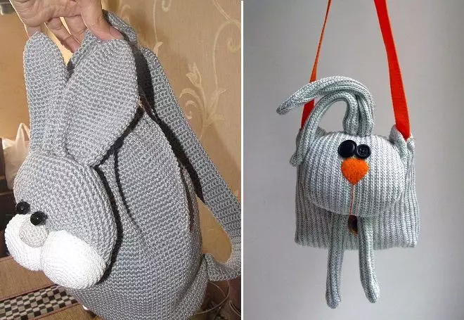 Bolsa de moda coello - malla, nunha cadea e mochila, coiro e pel, suspensión e chaveiro lebre con orellas 49062_6