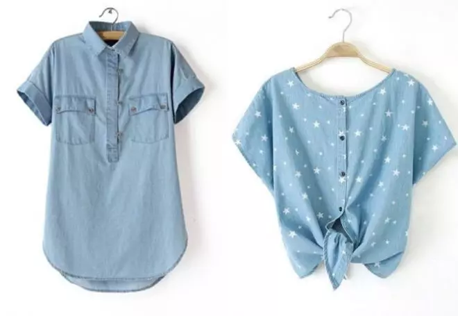 Fashoni Yevakadzi Denim Shirts - Long, Lights uye Pasina mapopadzo uye kunze, nejasi, zvipfupi, jeans, pamusoro pemapfekero 49226_10