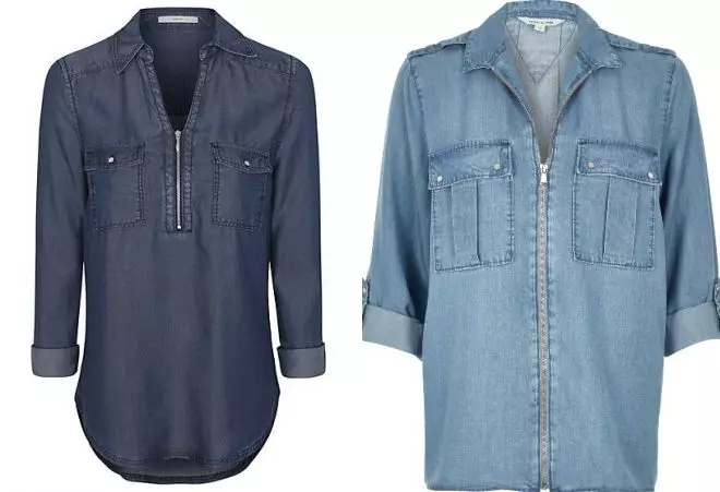 Fashionable women's denim shirts - mahaba, maikling sleeves at walang, may palda, shorts, maong, sa mga dresses 49226_12