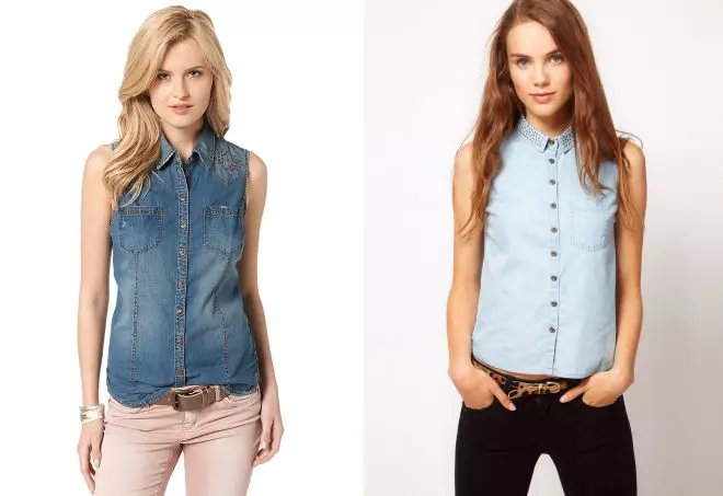 modieuze vrouwen denim shirts - lange, korte mouwen en zonder, met een rok, shorts, jeans, over jurken 49226_8