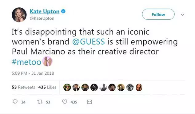 Ujumbe Kate Upton katika Twitter.