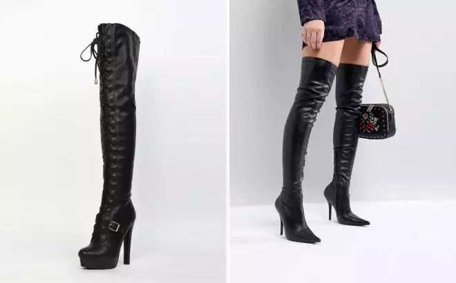 Botas de couro - no calcanhar, sola plana, cunha, plataforma, meias, nariz aberto, lacing, o que vestir? 49470_3