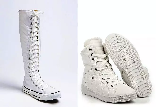 Modische weiße weibliche Turnschuhe - Converse und Lacoste, Adidas und Nike, hoch und niedrig, auf der Plattform und einem Keil 66289_10