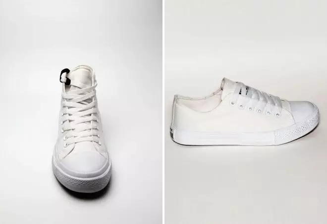 Modische weiße weibliche Turnschuhe - Converse und Lacoste, Adidas und Nike, hoch und niedrig, auf der Plattform und einem Keil 66289_16