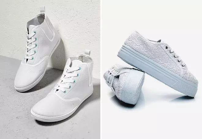 Fasjonable hvite kvinnelige joggesko - Converse og Lacoste, Adidas og Nike, høy og lav, på plattformen og en kil 66289_2