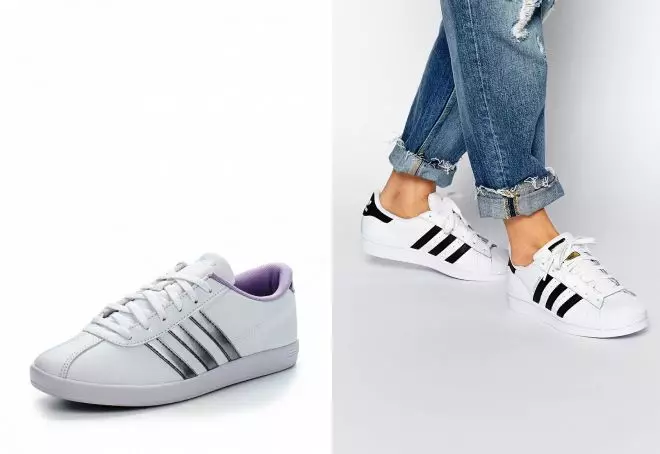 Modische weiße weibliche Turnschuhe - Converse und Lacoste, Adidas und Nike, hoch und niedrig, auf der Plattform und einem Keil 66289_20
