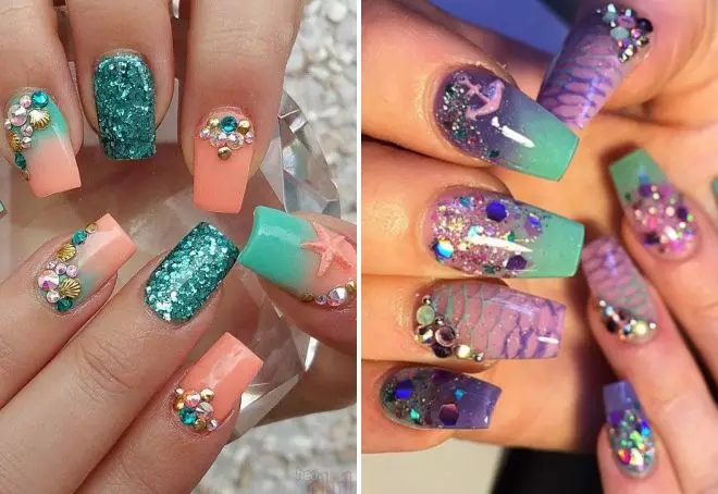 Mooie zomer zee manicure 2017 - op korte en lange nagels, met anker, ster, schelpen, afvegen, steentjes, verloop, schuim, manicure-ideeën in mariene stijl 66307_17