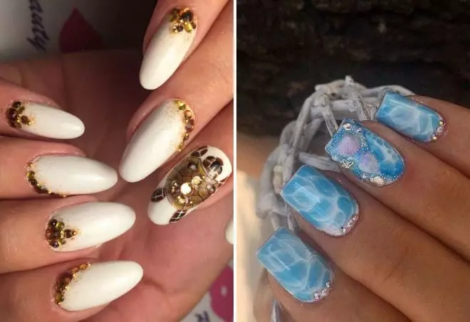 Mooie zomer zee manicure 2017 - op korte en lange nagels, met anker, ster, schelpen, afvegen, steentjes, verloop, schuim, manicure-ideeën in mariene stijl 66307_18