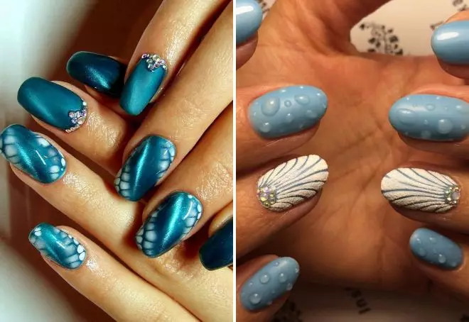 Mooie zomer zee manicure 2017 - op korte en lange nagels, met anker, ster, schelpen, afvegen, steentjes, verloop, schuim, manicure-ideeën in mariene stijl 66307_2