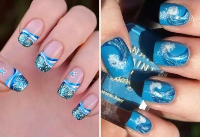 Mooie zomer zee manicure 2017 - op korte en lange nagels, met anker, ster, schelpen, afvegen, steentjes, verloop, schuim, manicure-ideeën in mariene stijl 66307_27