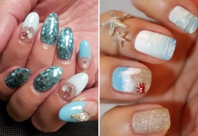 Mooie zomer zee manicure 2017 - op korte en lange nagels, met anker, ster, schelpen, afvegen, steentjes, verloop, schuim, manicure-ideeën in mariene stijl 66307_3