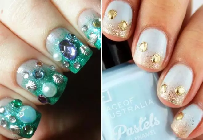 Mooie zomer zee manicure 2017 - op korte en lange nagels, met anker, ster, schelpen, afvegen, steentjes, verloop, schuim, manicure-ideeën in mariene stijl 66307_32