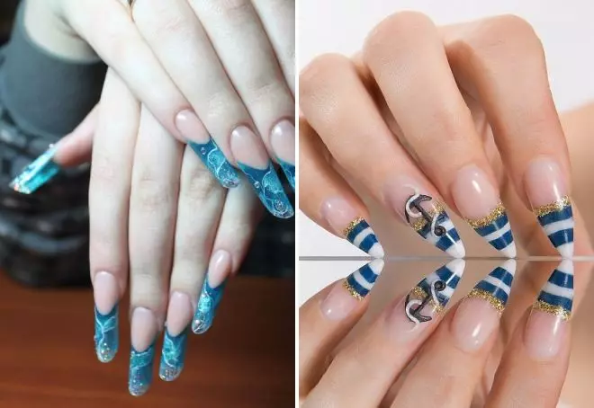 Musim panas yang indah manicure laut 2017 - pada kuku pendek dan panjang, dengan anchor, bintang, kerang, mengeluh, rhinestones, kecerunan, busa, idea manicure dalam gaya marin 66307_7