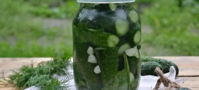 Recipe for crunchy low-headed cucumbers in a package, in a jar for the winter, with greens and vinegar 7629_9