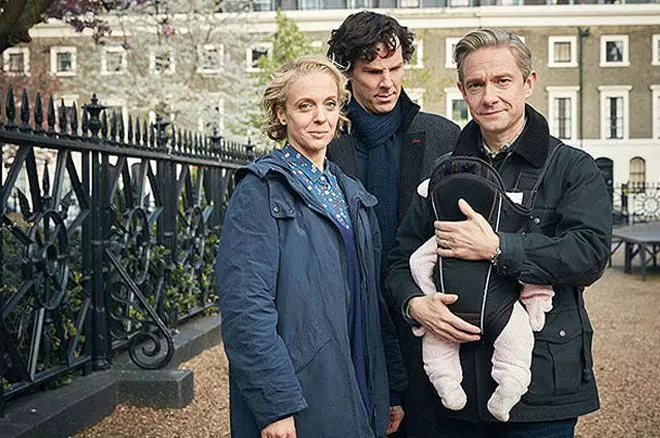 Amanda Abbington, Benedict Cumberbatch en Martin Freman (frame uit de film)